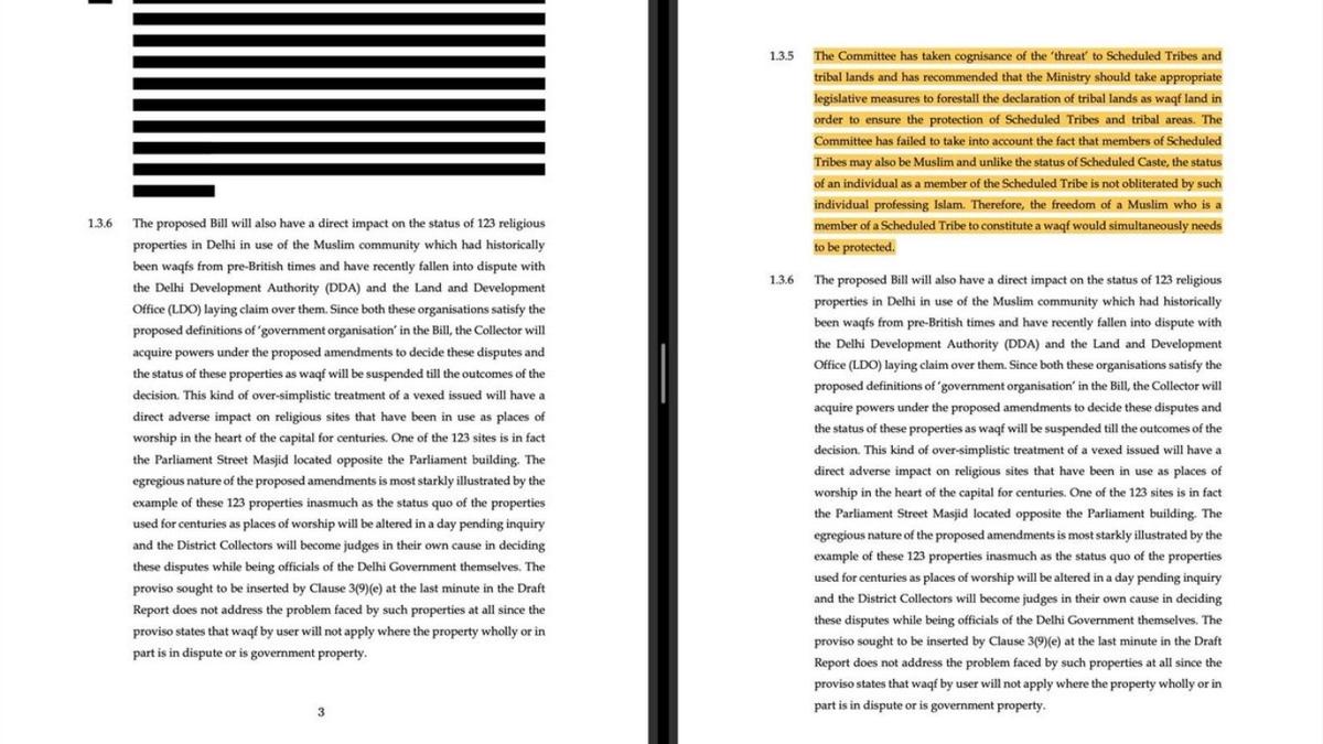 Opposition’s dissent notes removed from Waqf report - The Hindu
