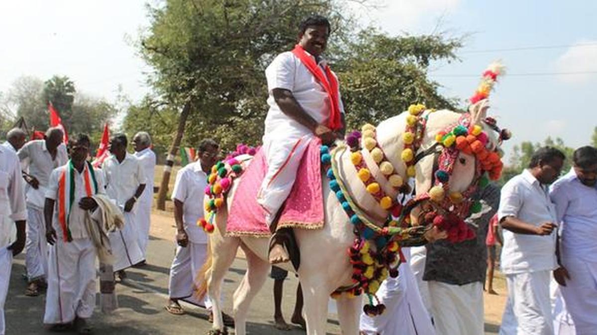 M. Chinnadurai, the CPI(M) candidate for the Gandarvakottai (Reserved ...