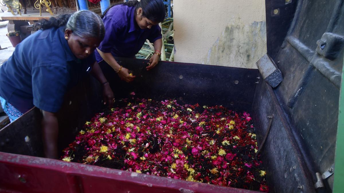 Discarded flowers turn into organic manure in 182 temples - The Hindu