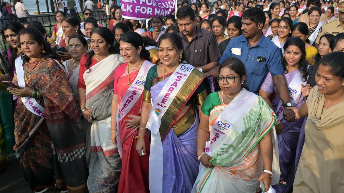 Scores of women take part in ‘Handloom Saree Walk’ in Visakhapatnam ...
