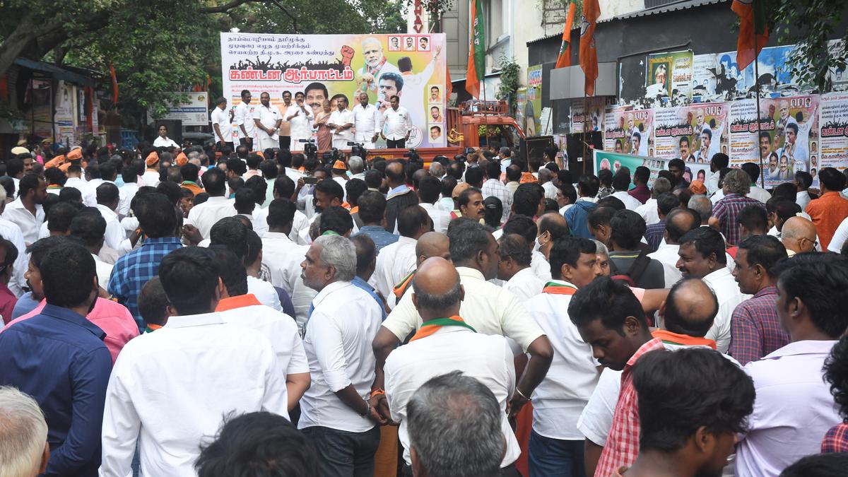 BJP holds State-wide protest against DMK on language issue - The Hindu