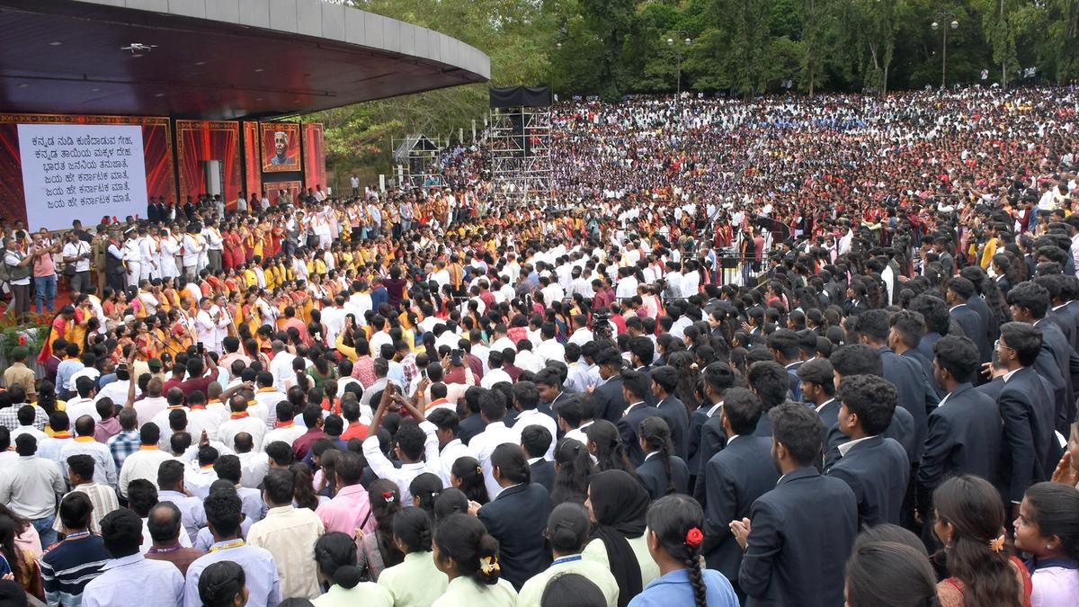 Thousands render ‘Naada Geethe’ to mark its centenary in Karnataka’s ...