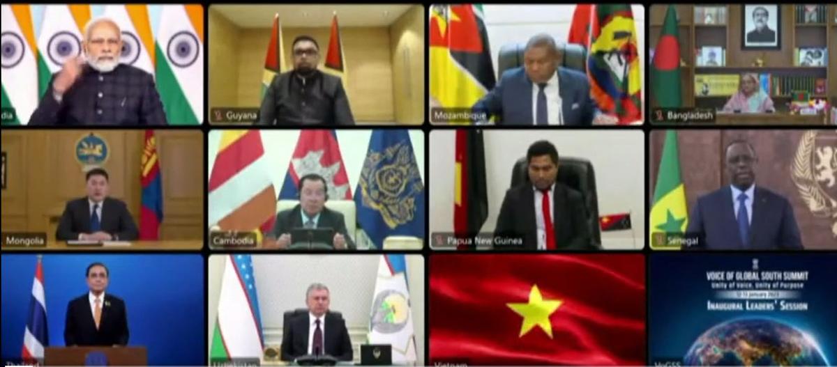 prime minister narendra modi addresses the inaugural session of voice of global south summit on ...