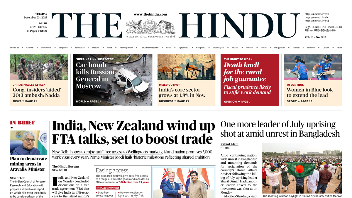 India, New Zealand wind up FTA talks, set to boost trade - The Hindu