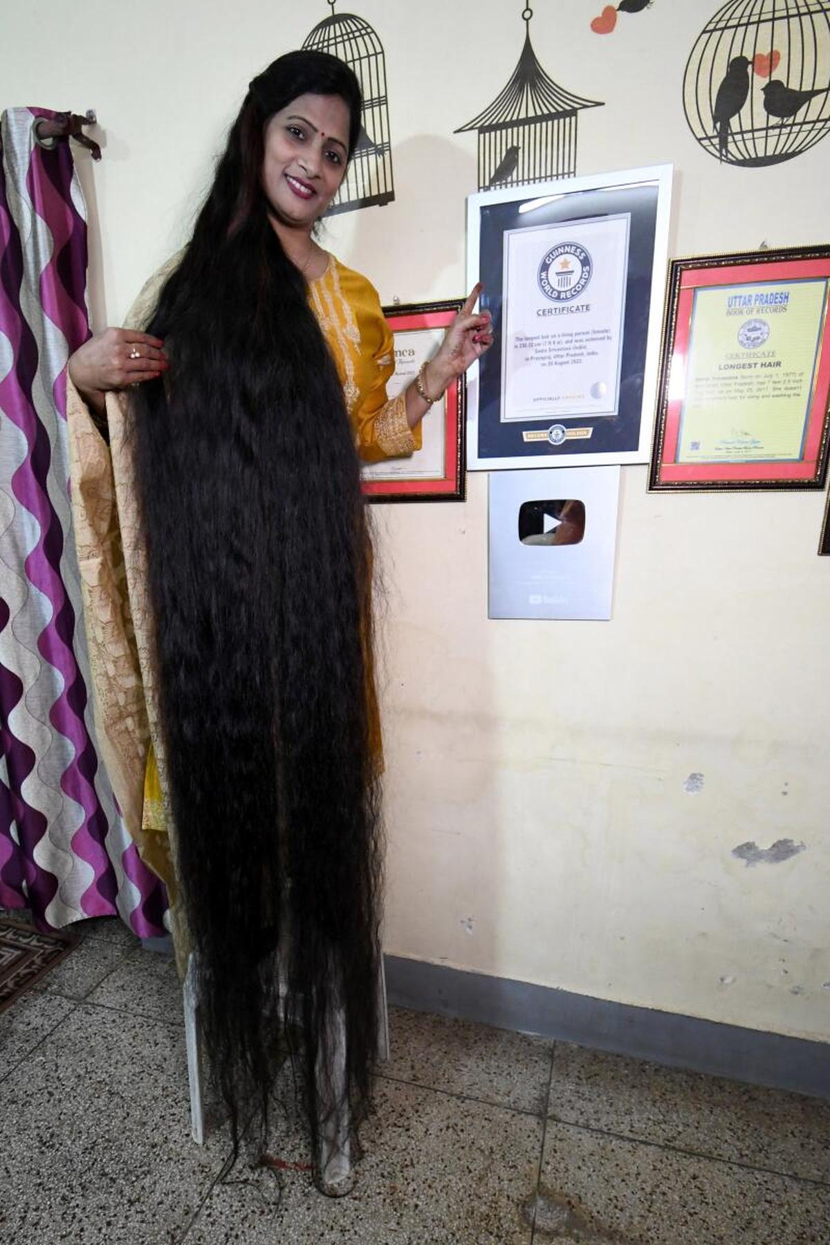 UP woman achieves Guinness world record for the longest hair - The Hindu