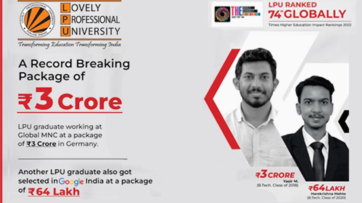With 3 Crore package, LPU sets another placement record - The Hindu