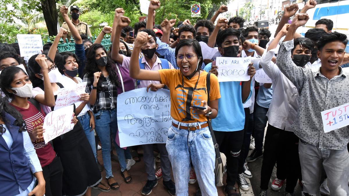 Plus One students stage protest - The Hindu