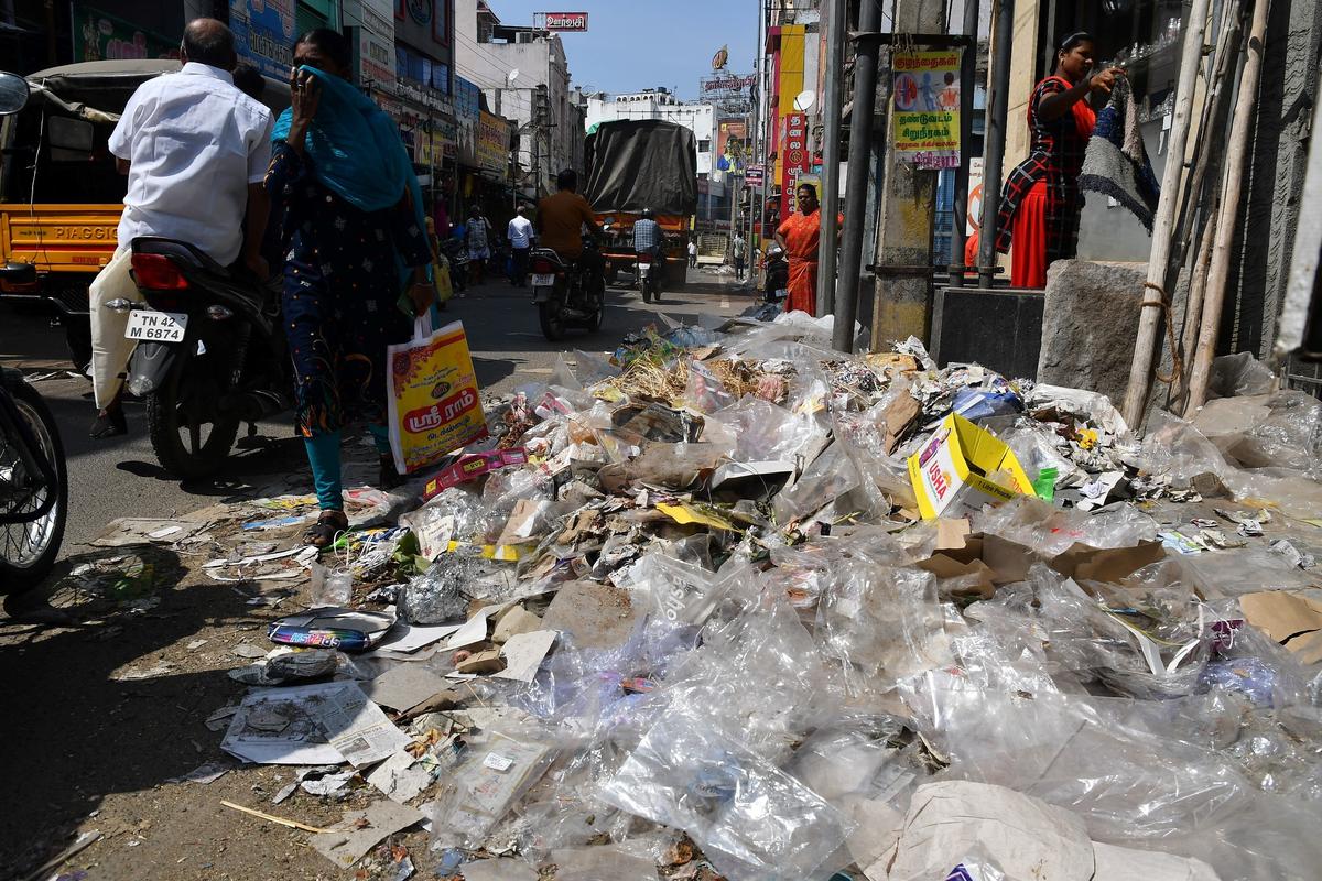 Day after Deepavali, plastic waste piles up on Bazaar Street in Salem ...