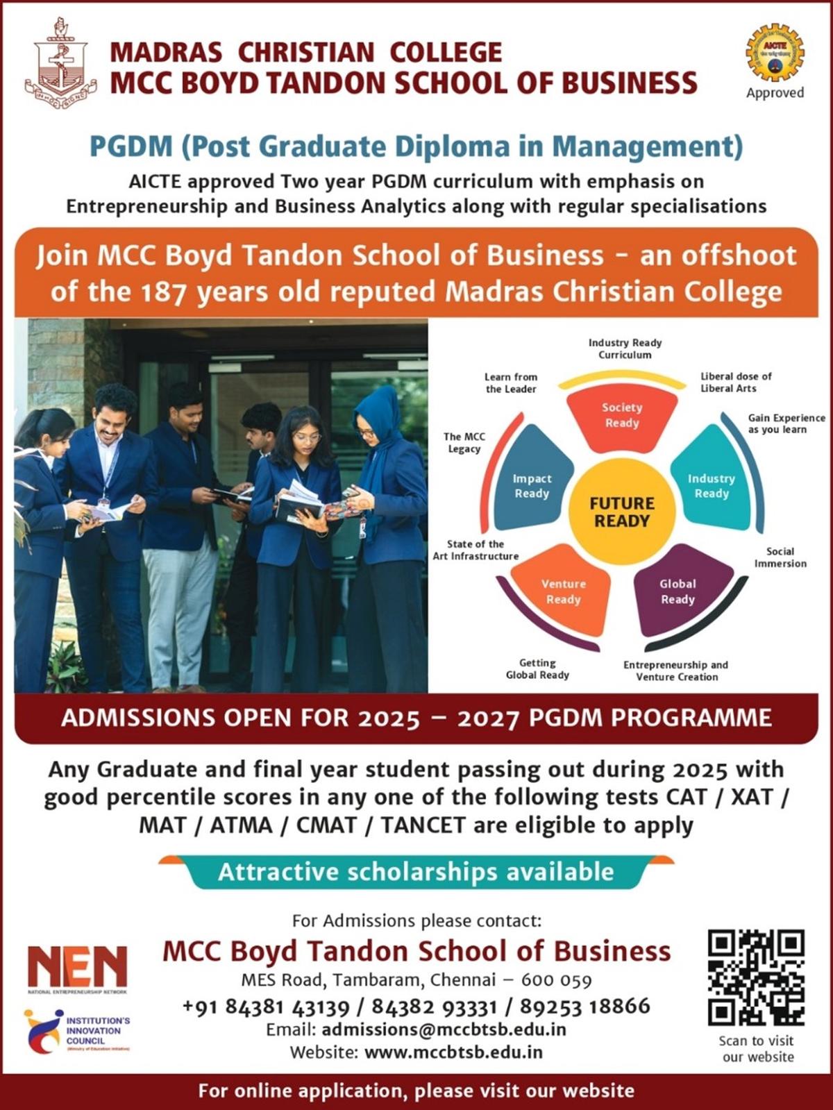 Best B-School: MCC Boyd Tandon Opens Admissions for PGDM Batch 2025-2027 - The Hindu