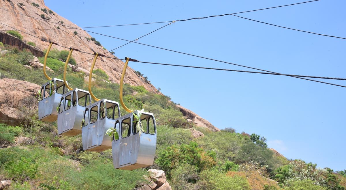 Trial run of rope car begins at Ayyarmalai - The Hindu