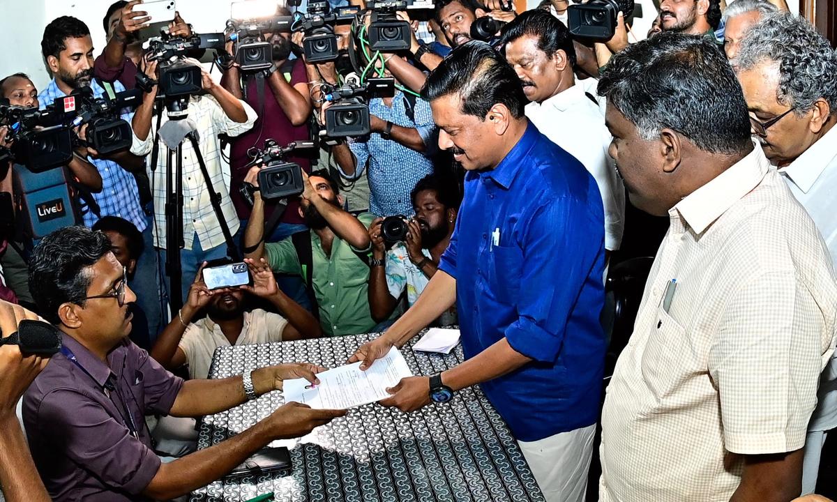 Candidates of major fronts file papers in Chelakkara - The Hindu