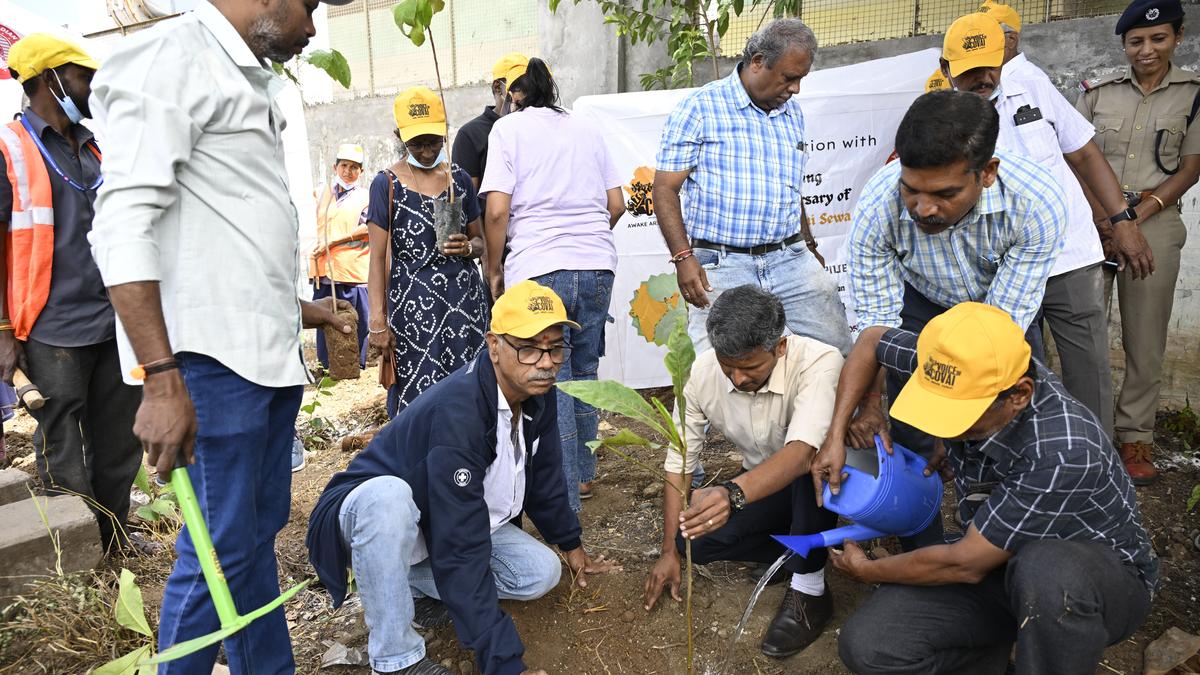 Sapling planting drive conducted at Coimbatore Railway Junction - The Hindu