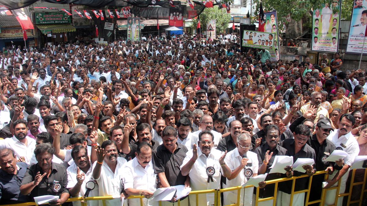 AIADMK cadre stage protest against DMK government in Madurai - The Hindu AIADMK cadre stage protest against DMK government in Madurai - The Hindu