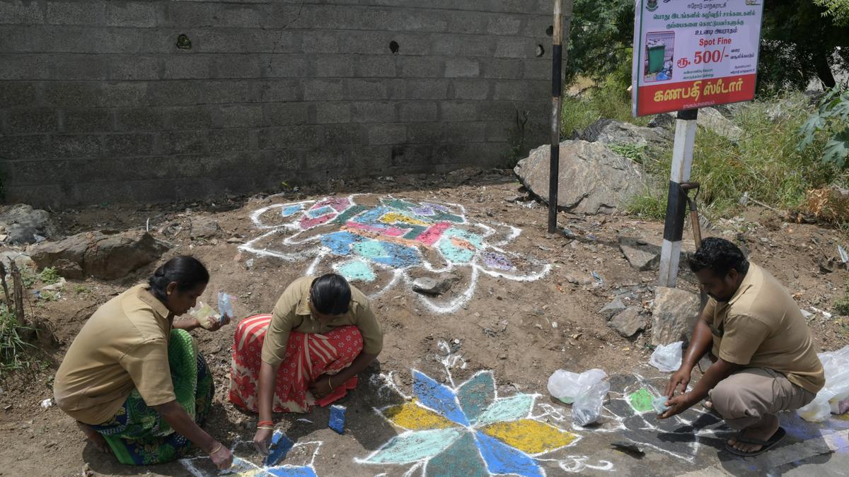 Rangolis to check open dumping of waste in Erode - The Hindu