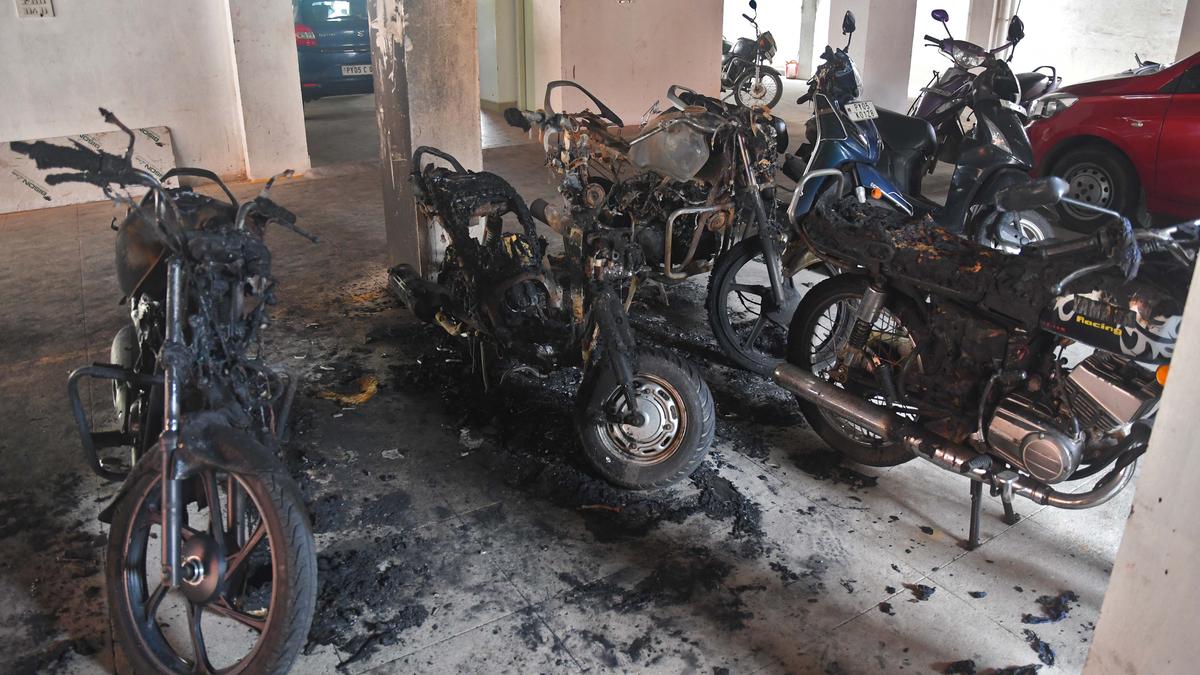 Eight bikes found gutted in parking area of apartment - The Hindu