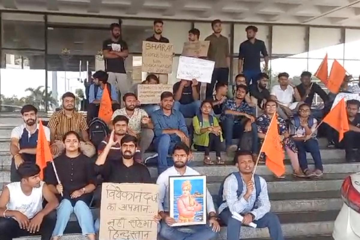 Photos of ABVP posters on dustbins at Central University in Kalaburagi ...