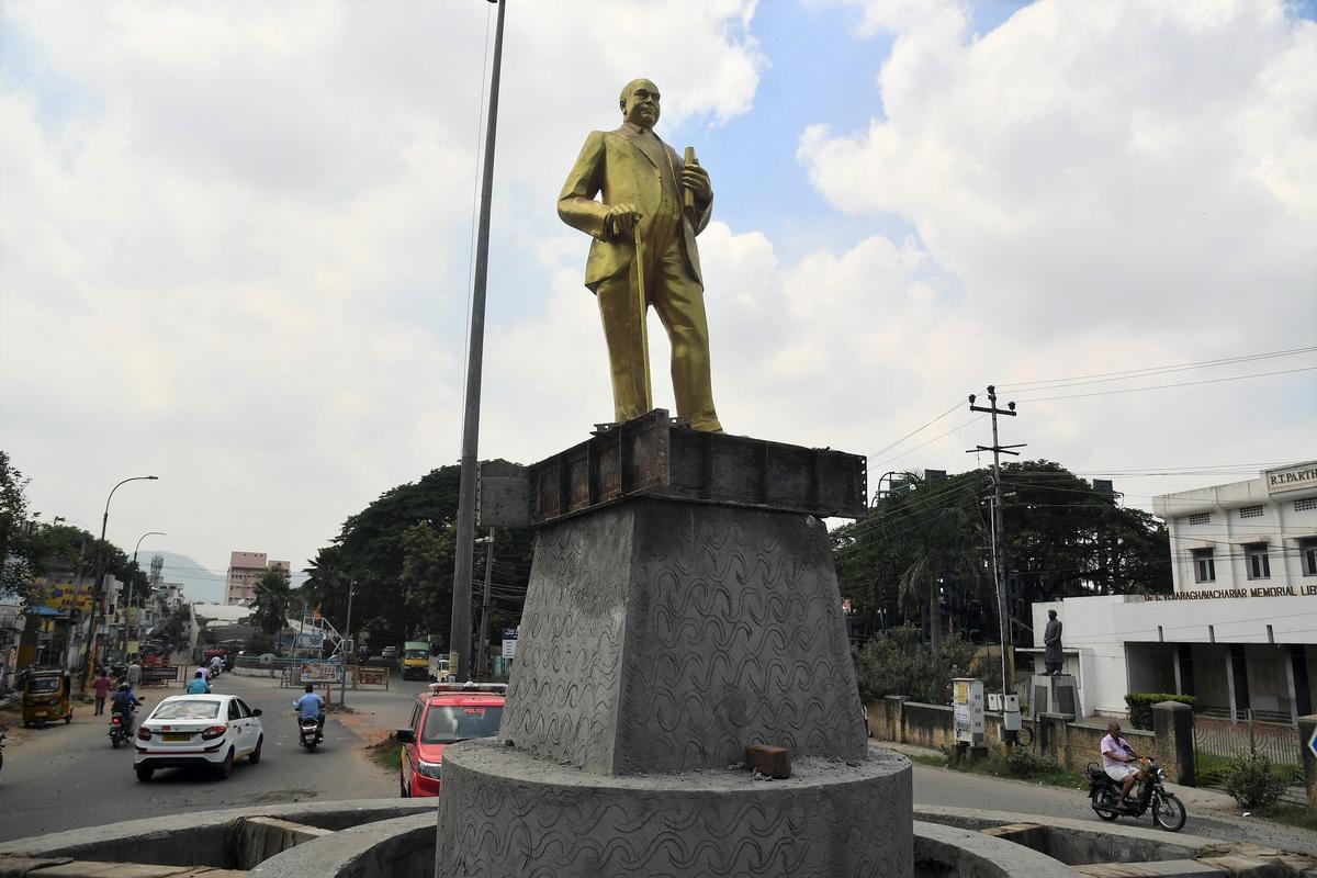 Ambedkar statue relocated for flyover work in Salem - The Hindu