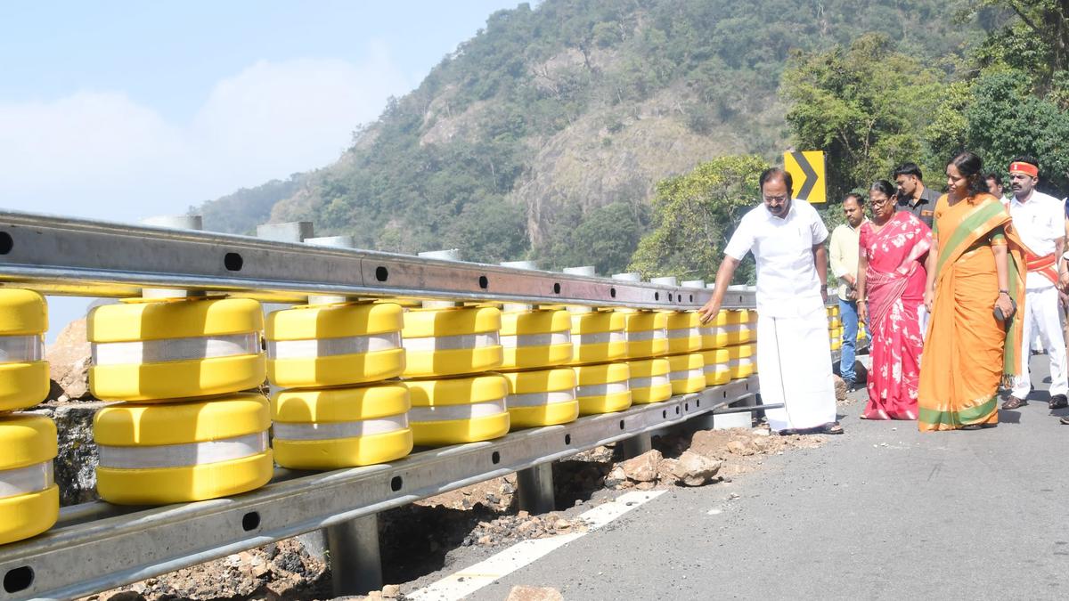 Installation of roller crash barriers on Yercaud Ghat Road halfway ...