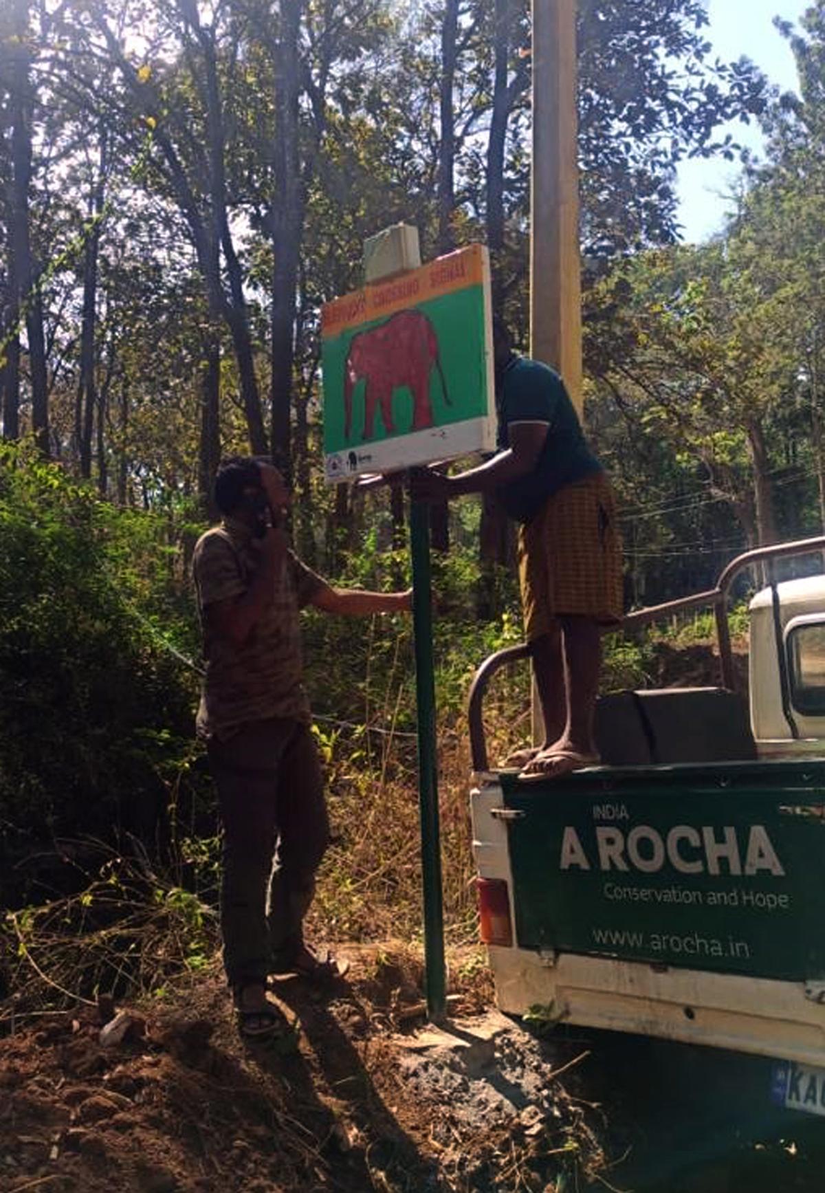 Karnataka Forest Department installs infrared signal boards to detect elephant movement in ...