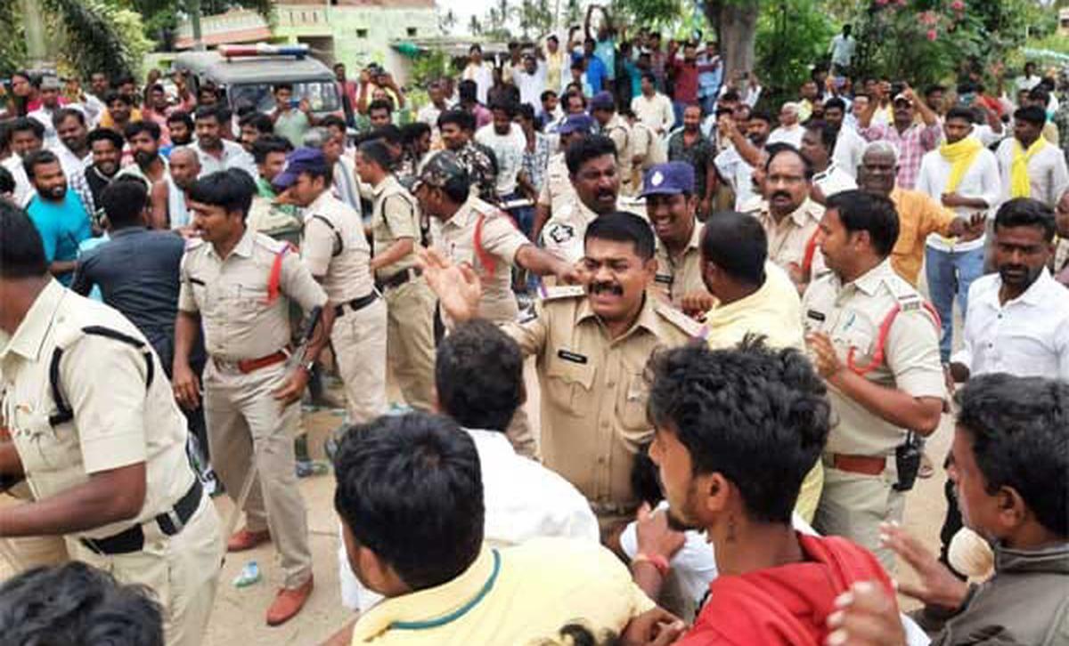 Chandrababu Naidu’s visit to A.P.’s Kuppam marred by tension; YSRCP workers pull down Anna ...