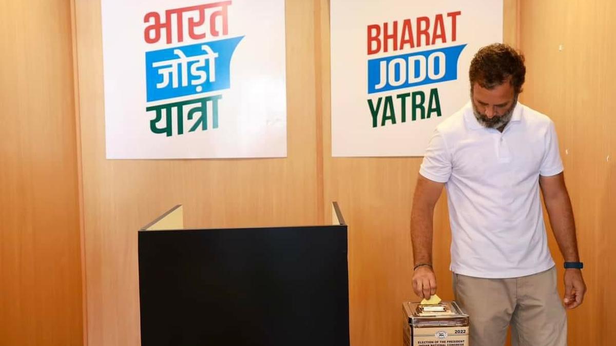 Rahul Gandhi casts his vote at Sanganakallu booth near Ballari - The Hindu