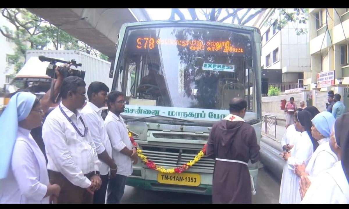 MTC ferries a small bus for students of a college for the deaf in Adyar ...