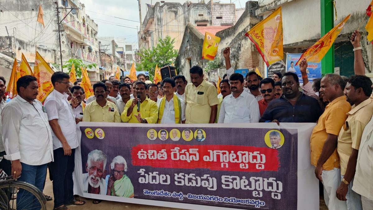 TDP holds protest in Vizianagaram over ‘recycling’ of PDS rice - The Hindu