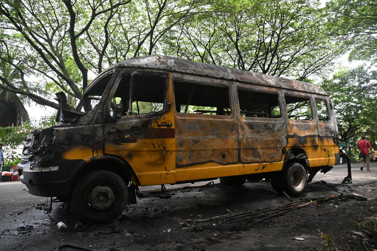 School bus catches fire in Kerala, none injured - The Hindu