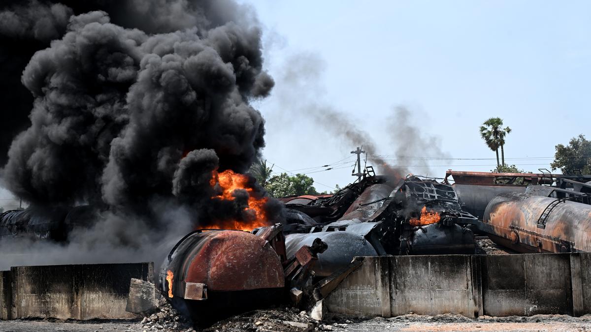 Freight train carrying fuel catches fire near Tiruvallur railway ...