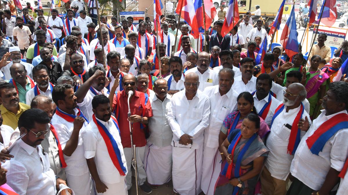 VCK stages protest against using EVMs in LS election - The Hindu