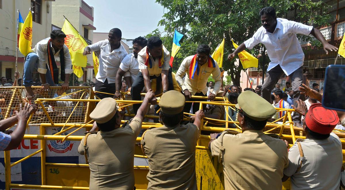 PMK workers stage protest demanding MBC reservation in recruitment ...