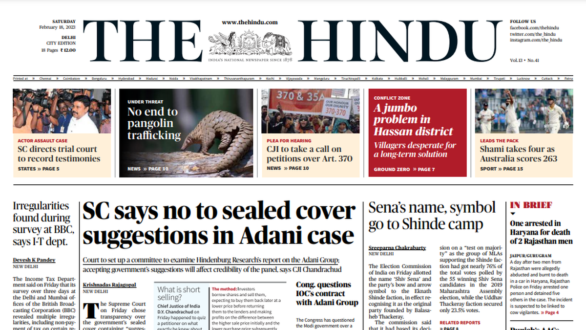SC says no to Centre’s sealed cover idea on Adani case - The Hindu
