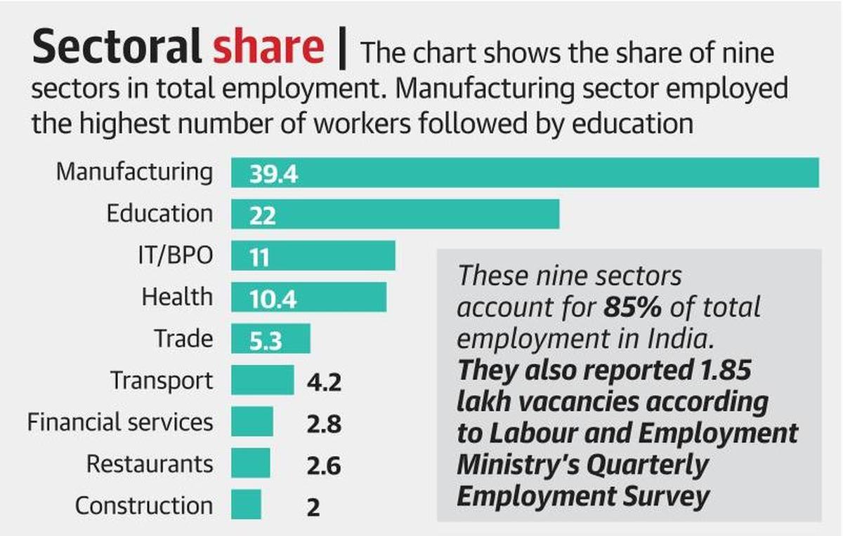 Centre’s employment survey finds addition of 4 lakh jobs - The Hindu
