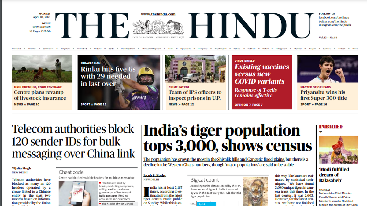 India’s tiger count crosses 3,000 - The Hindu