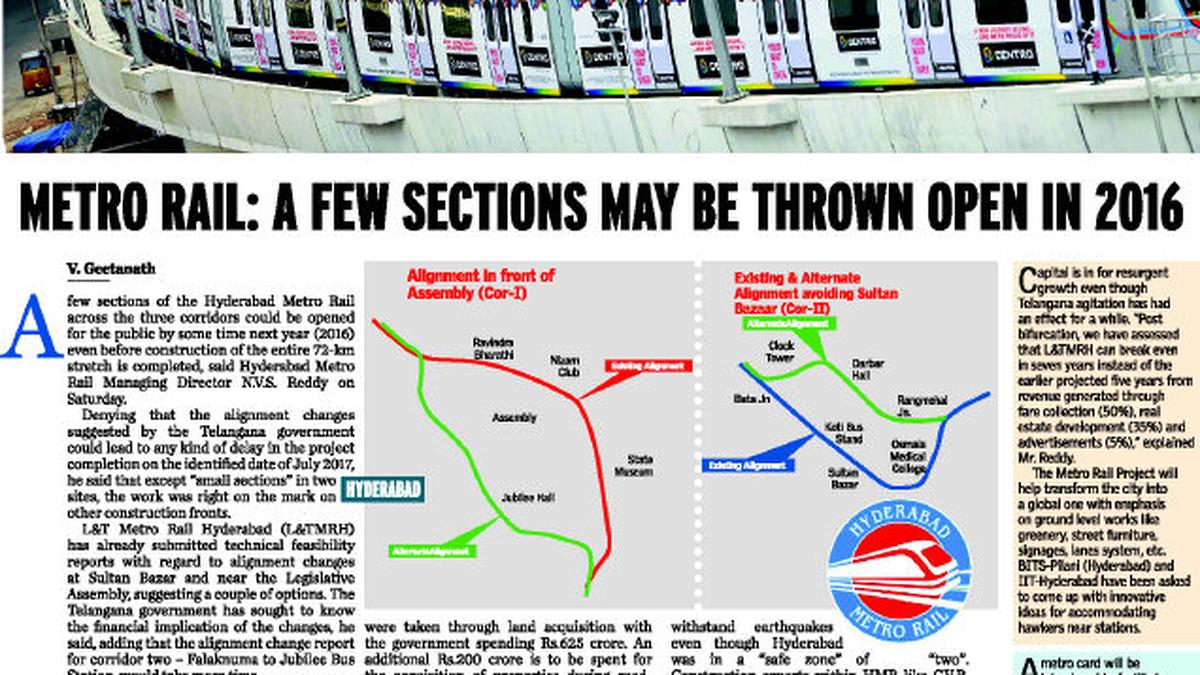 Metro Rail: few sections may be thrown open in 2016 - The Hindu