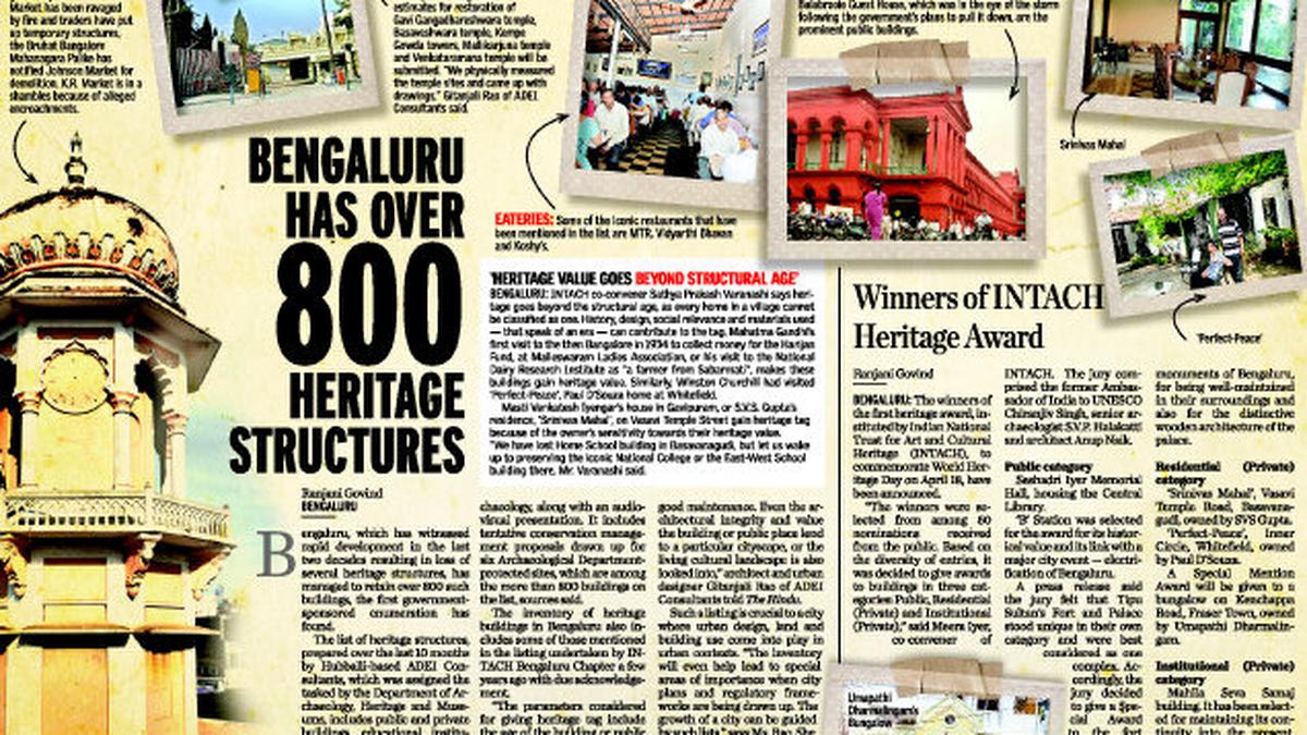 Bengaluru has over 800 heritage structures - The Hindu