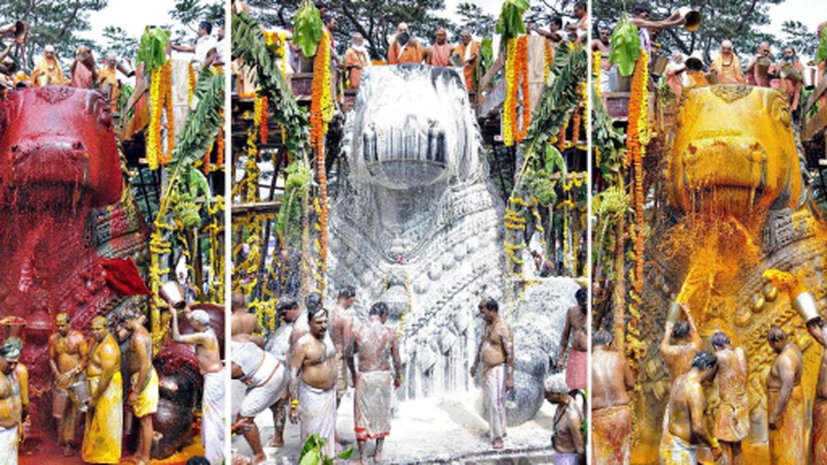 Different hues of the Nandi statue - The Hindu