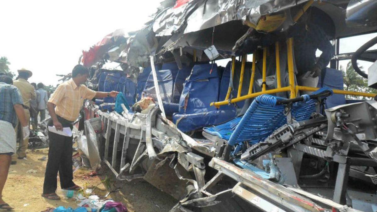 13 die as Tirupati-bound bus collides with sand-laden lorry - The Hindu
