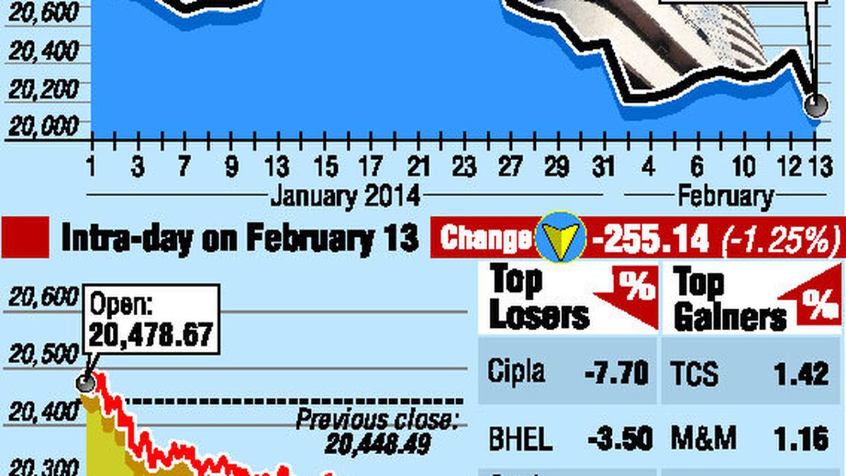 Sensex down 255 points, biggest fall in 10 days - The Hindu