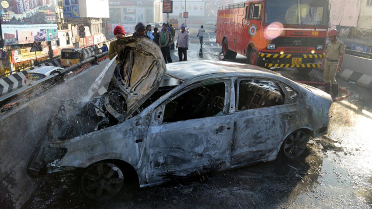 Two cars catch fire in city, suburbs - The Hindu