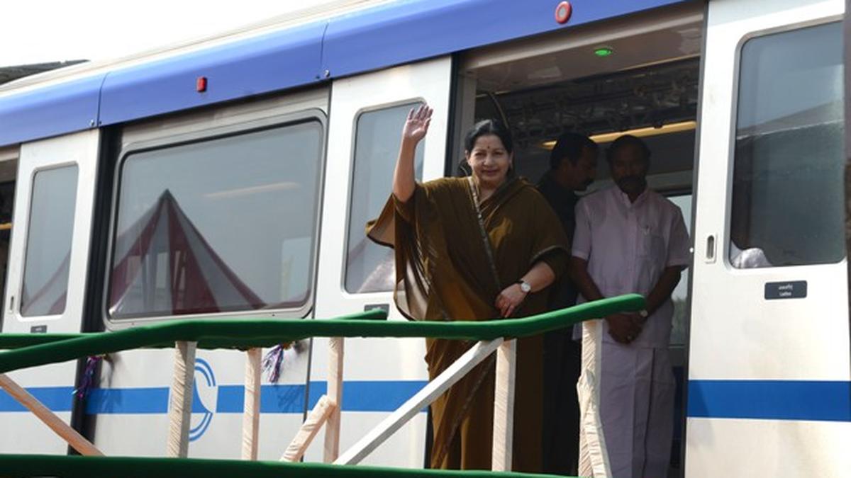 Jayalalithaa flags off Metro rail test run - The Hindu