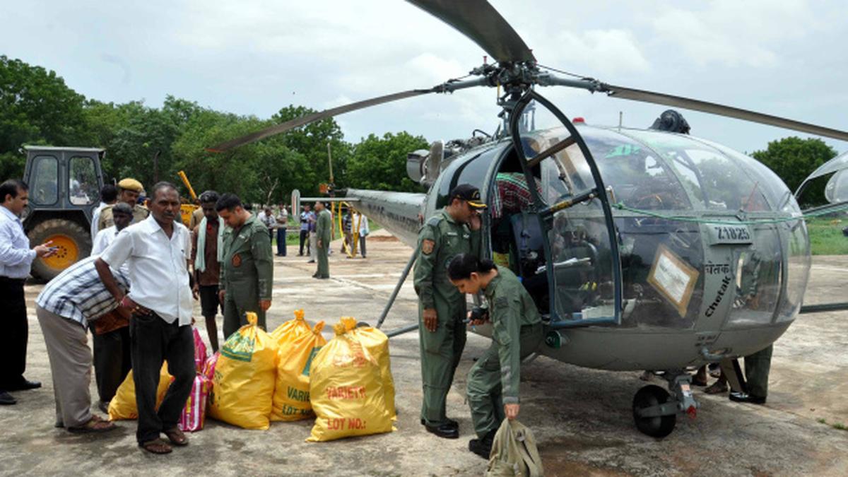 IAF choppers air-drop essentials in Karimnagar - The Hindu