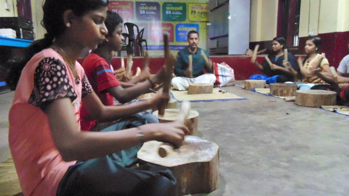 A chenda melam troupe in the making at Sree Chitra Home - The Hindu
