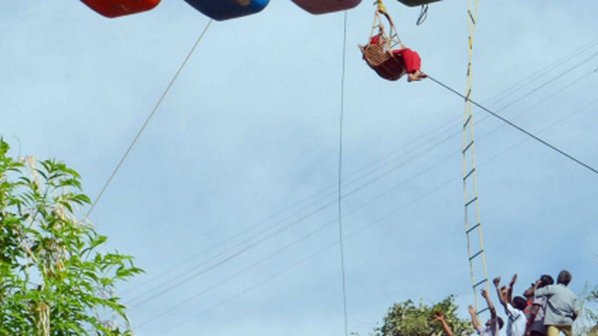 Tension mounts as rope car with 28 pilgrims dangles in mid-air - The Hindu