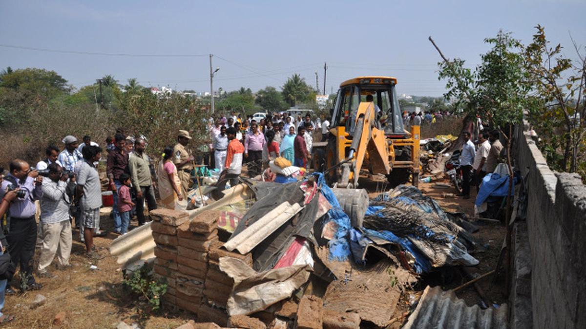 Structures razed at Green Fields Colony - The Hindu