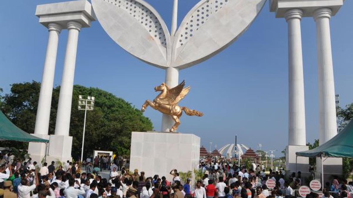‘Two leaves’ adorns facade of renovated MGR memorial - The Hindu