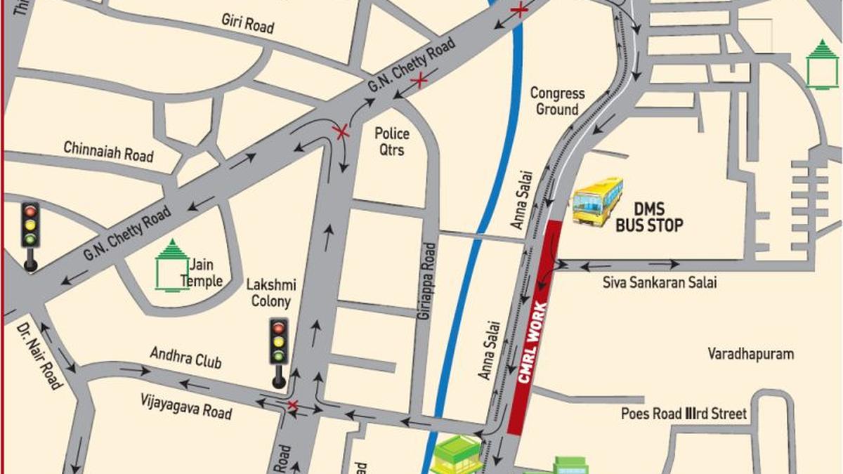 Diversions for Metro reach Gemini flyover - The Hindu