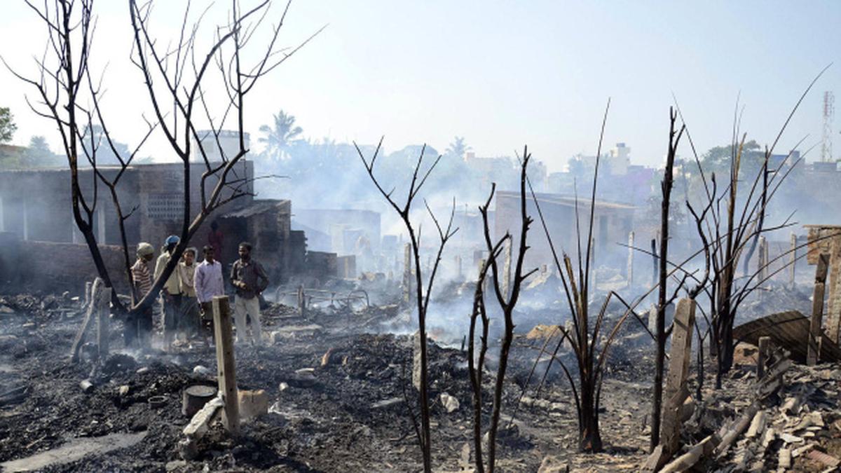 Huts destroyed at Nolambur - The Hindu