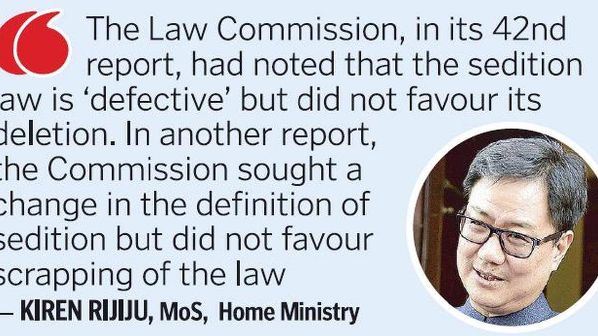 Govt. admits sedition definition is wide - The Hindu