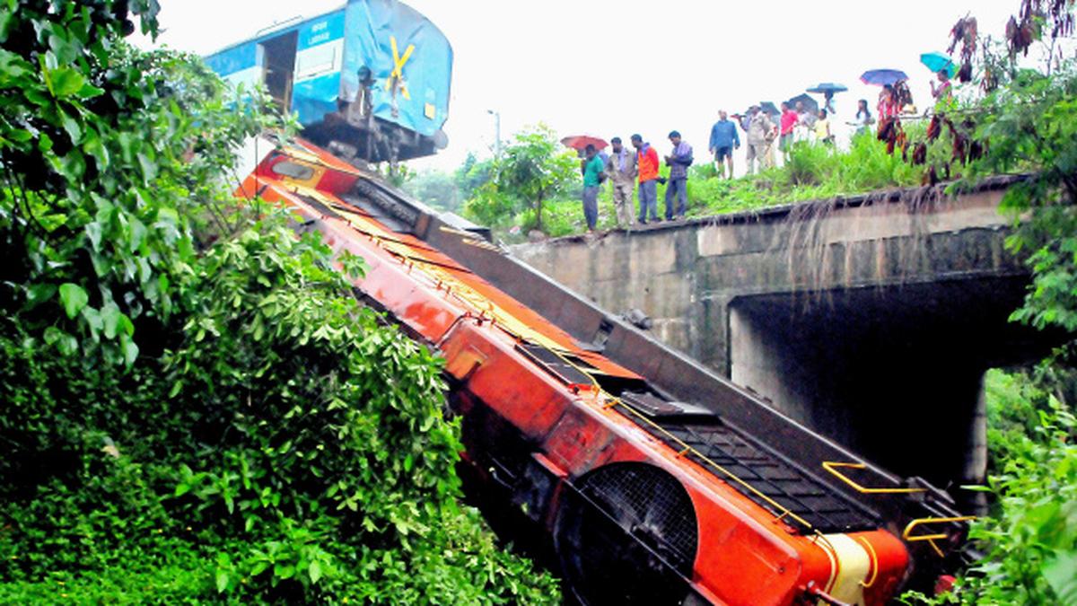Train engine overturns at Kannur Railway station - The Hindu